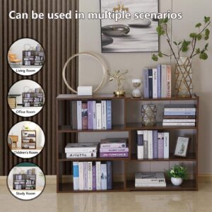 VASTATIO Book Shelf, 4 Tier Expandable Bookcase, Large Corner Bookshelves with 6 Storage Units, Can be Used in Small Spaces or Corners, Suitable for Home, School and Commercial use (Brown)