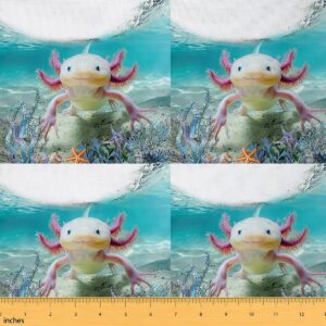 feelyou boys girls cute axolotl fabric by the yard kids 1 yard, ocean kawaii sealife waterproof outdoor fabric kids cartoon salamander upholstery fabric for chairs beach coastal reupholstery fabric