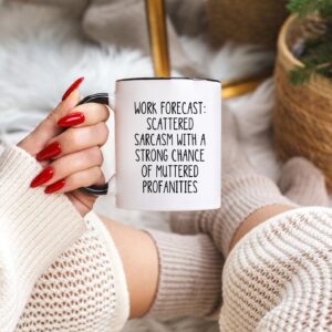 Work Forecast Coffee Mug - Funny Coworker Birthday Gift Idea for Him or Her – Present for Boss Employer Bestfriend - Sarcastic Gag Going Away Farewell - 11 oz Cup Novelty Drinkware