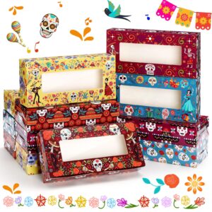 12 pcs day of the dead cookie boxes with window, bakery box, 12 x 5.5 x 2.5 inches skull sombrero cupcake boxes pastry box dessert boxes for halloween mexican themed party decoration supplies