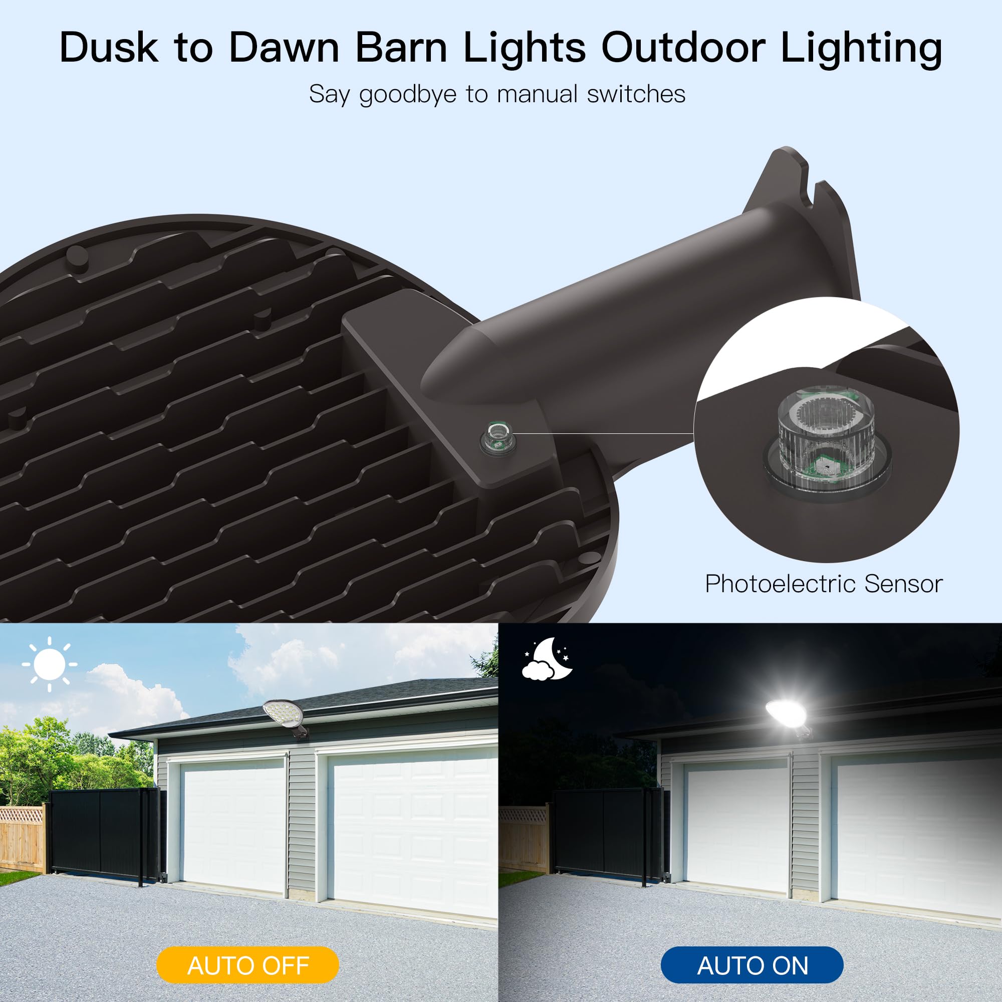 WYWNA LED Barn Lights Outdoor - 150W Dusk to Dawn Outdoor Lighting with Photocell 6500K Daylight 15000LM, AC120V LED Barn Light IP65 Waterproof Area Street Light for Security Yard Garage Farmhouse