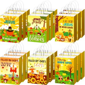 motiskyy 30 pcs thanksgiving day gift bags religious paper bags with handles fall gift bags fall christian jesus treat gift bag for harvest party vbs church supplies decoration, 8.3 x 5.9 x 3.2 inch