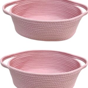 GiftExpress 2 Pack Pink Woven Basket - 13" x 8" x 5" Cotton Rope Organizing Baskets for Baby Items or Cat & Dog Toys - Cute Soft Gift Storage Bin w/ Handles