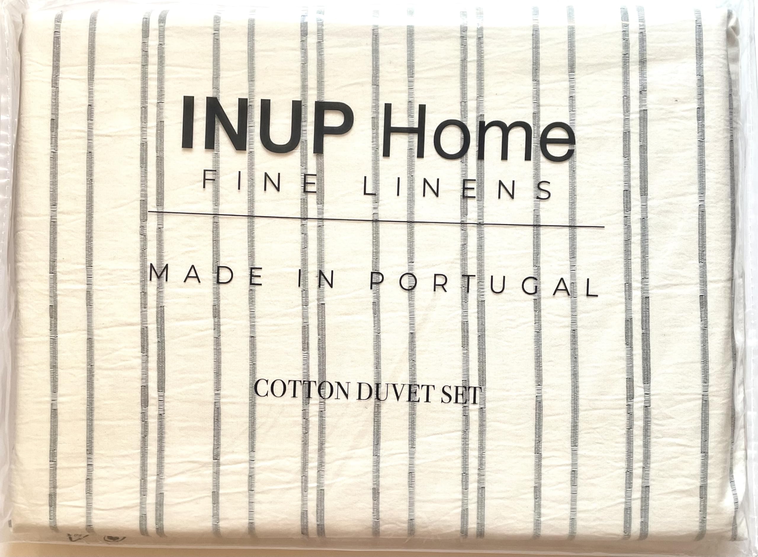 INUP Portugal Fine Linens Luxurious Home Collection 100% Cotton 3 Piece Duvet Set Matelasse French Country Multi Colors Stripe on Solid Background (Sophronia, King (U.S. Standard))