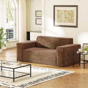 swbvs sofa-in-a-box, memory foam 2 seater sofa couch, no installation & easy to move, modern living room sofa couch with corduroy fabric,small love seat sofa for bedroom apartment home office,brown