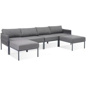 LOUHME 6-Pieces Aluminum Patio Furniture Set, Modern Metal Outdoor Conversation Set Sectional Sofa Set with Removable Olefin Extra Thick Cushions for Outdoor Space, Gray