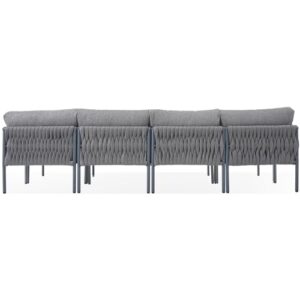 LOUHME 6-Pieces Aluminum Patio Furniture Set, Modern Metal Outdoor Conversation Set Sectional Sofa Set with Removable Olefin Extra Thick Cushions for Outdoor Space, Gray