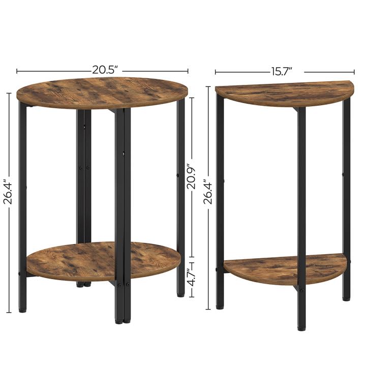 YATINEY End Tables Set of 2, Half Round Side Tables, Half Moon Table, 2-Tier Nightstands with Open Shelves, Accent Table, Entryway Table for Living Room, Bedroom, Rustic Brown ET07L2BR