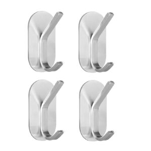 towel hook adhesive hooks, 4 pack towel racks for bathroom stainless steel 3.15 inch wall hooks hanger towel holder heavy duty robe coat hook for towel, coat, robe, cloth, hat (silver)