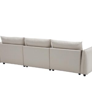 DAYALANE L Shaped Sectional Sofa, PU Leather Modular Covertible Sectional Couch with Arms, Modern Deep 4 Seat Couch Upholstered Sofa for Living Room, Studio, Office, Apartment, Off White