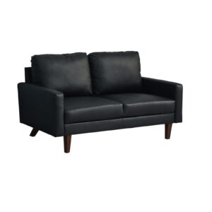 hybition faux leather loveseat mid-century modern sofa with wooden legs for living room, office-black