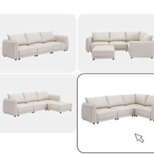 DAYALANE L Shaped Sectional Sofa, PU Leather Modular Covertible Sectional Couch with Arms, Modern Deep 4 Seat Couch Upholstered Sofa for Living Room, Studio, Office, Apartment, Off White