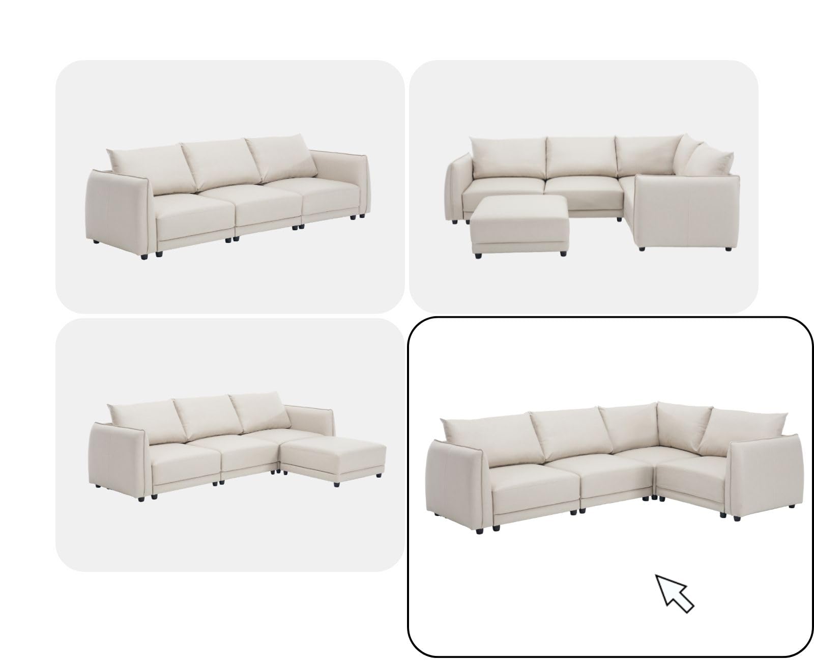 DAYALANE L Shaped Sectional Sofa, PU Leather Modular Covertible Sectional Couch with Arms, Modern Deep 4 Seat Couch Upholstered Sofa for Living Room, Studio, Office, Apartment, Off White