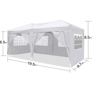 10' x 20' Pop Up Canopy Tent, Outdoor Carport Canopy with 6 Removable Side Walls, Instant Easy up Canopy with Carry Bag & 4 Pcs Weight Bags for Outdoor, Patio, White