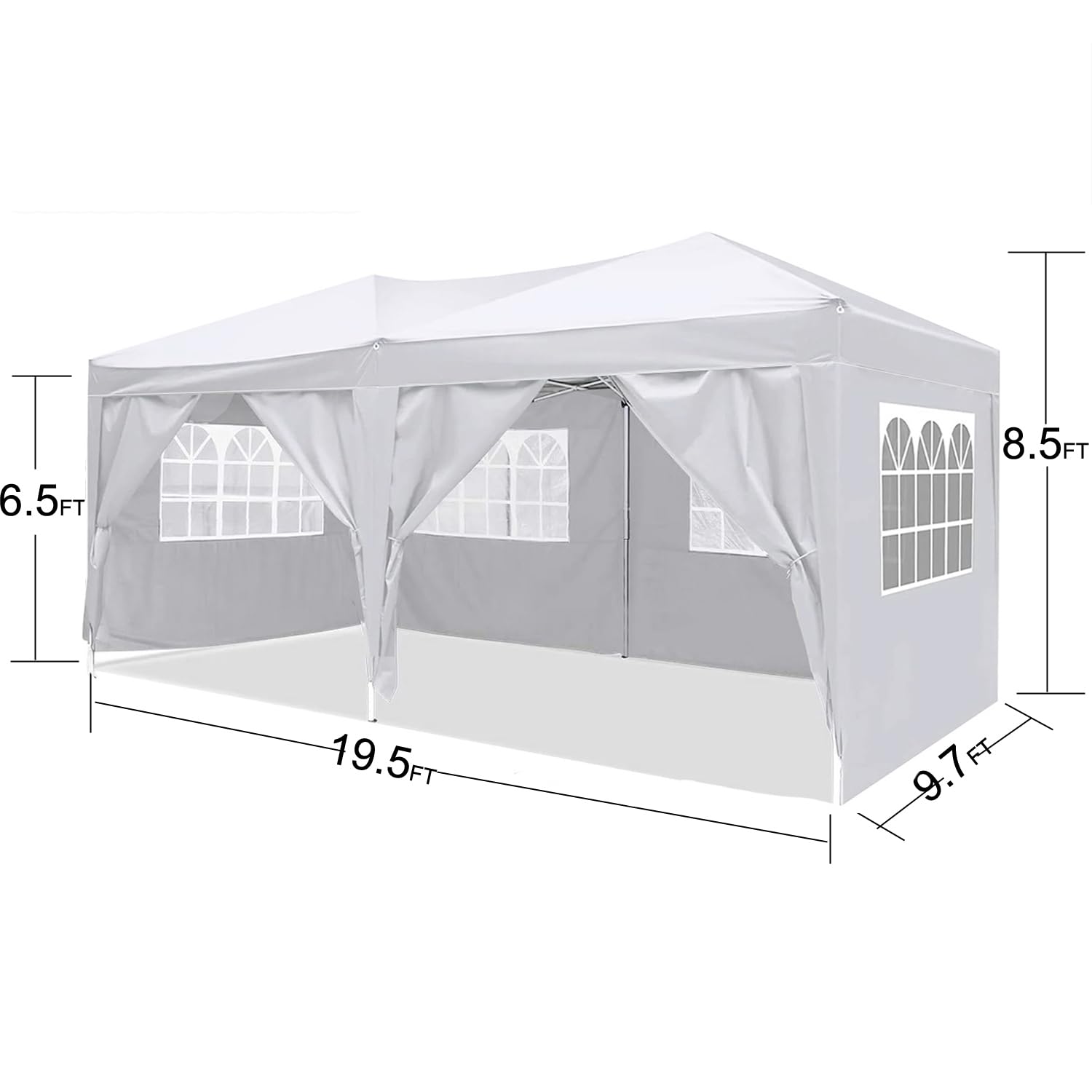 10' x 20' Pop Up Canopy Tent, Outdoor Carport Canopy with 6 Removable Side Walls, Instant Easy up Canopy with Carry Bag & 4 Pcs Weight Bags for Outdoor, Patio, White