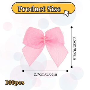 Mini Bows, 100 Pcs Pink Ribbon Bows 1 Inch Satin Ribbon Twist Tie Bows Tiny Premade Craft Bows for DIY Sewing Crafts Gift Wrapping Basket Wedding Birthday Christmas Party Scrapbooking Decorations