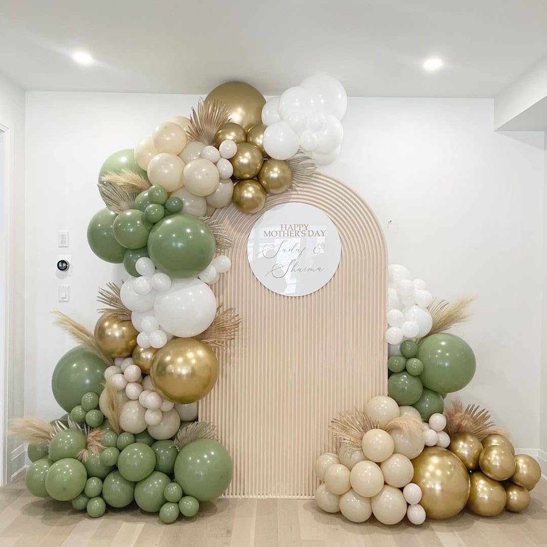 Sage Green Balloons Arch Kit-184pcs Sage Green Sand White and Chrome Gold Balloons Garland Kit for Birthday Baby Shower Bridal Shower Jungle Safari Engagement Party Decorations