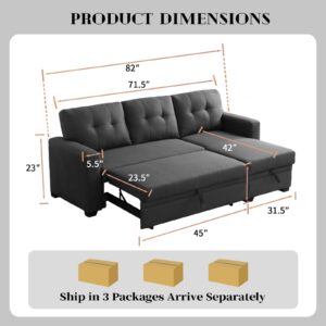 HHOK 4-in-1 Pull Out Modular Sectional Sofa Bed for Living Room Furniture Sets, L Shaped Convertible Comfy Couch with Reversible Storage Chaise Upholstered for Apartment, Studio, Office-Dark Gray