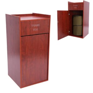 yellulu commercial-grade trash receptacle, 27.24qt restaurant fast food trash bin,wooden restaurant trash can cabinet | with tray top | swing-open door design | foldable canvas trash bag | brown