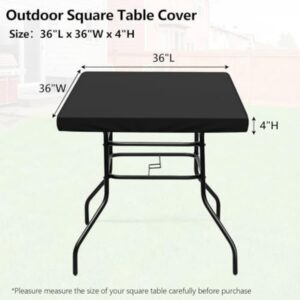 MUTUSHI Square Table Top Cover Outdoor Heavy Duty Waterproof UV & Weather Resistant Square Table Covers for Patio, Lawn Furniture & Coffee Side Table(36" L x 36" W x 6" H, Black)