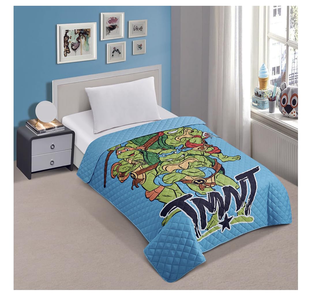 Jay Franco TMNT Teenage Mutant Ninja Turtles Twin Quilted Bedspread Only, Green, JF14538