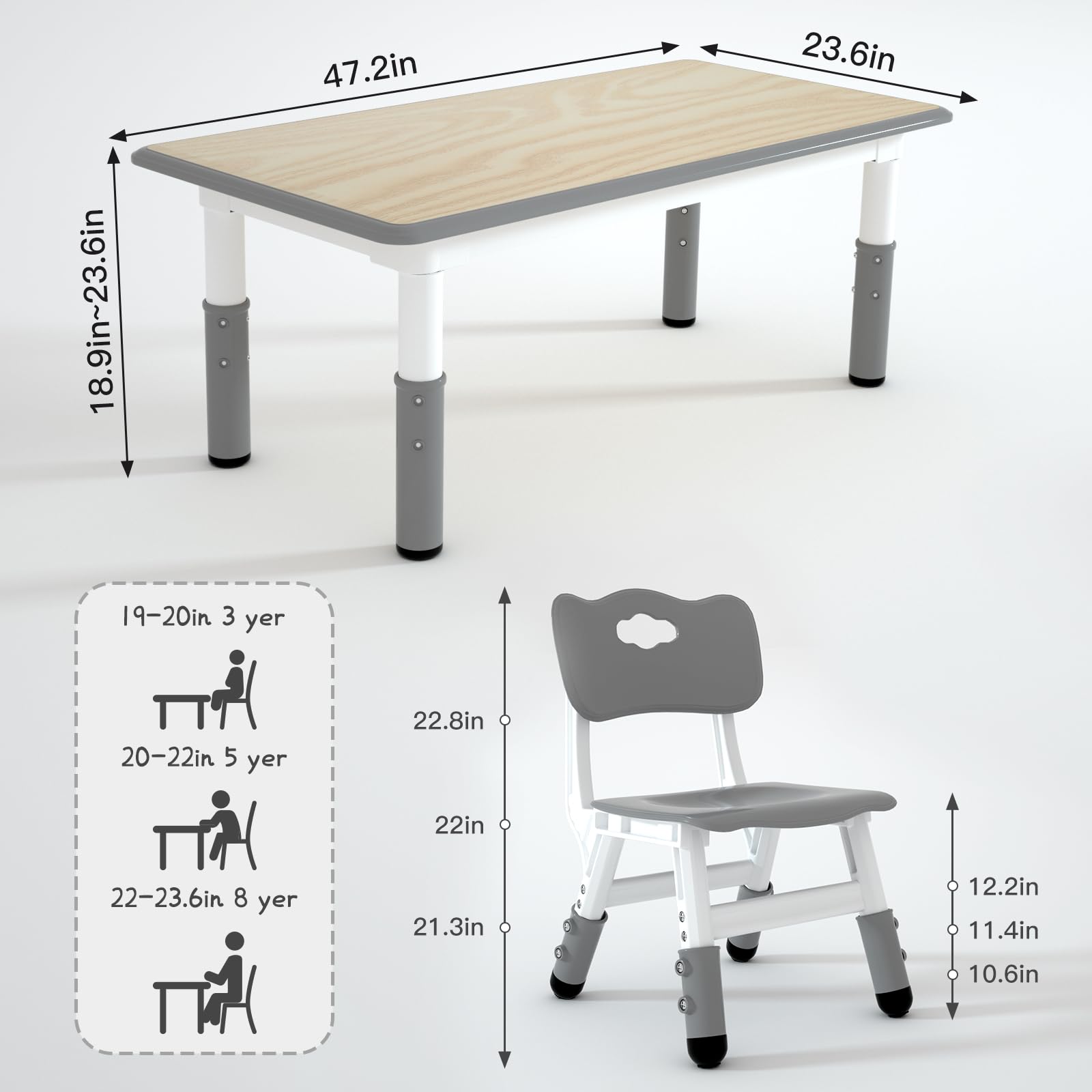 LulliSpace Kids Study Table and 4 Chairs Set,Height Adjustable Table and Chairs for Children and Toddlers,47.2"X23.6"Graffiti Desktop,Suitable for Daycare,Classrooms, Home,with Storage Box