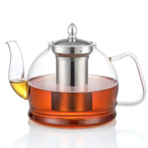 hiware 1500ml glass teapot with removable infuser, stovetop safe tea kettle, blooming and loose leaf tea maker set