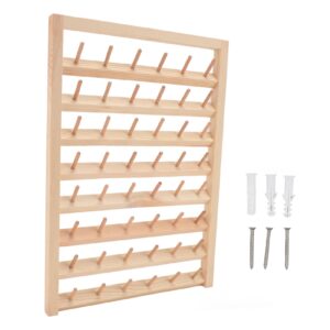 POCREATION 48 Spools Wooden Thread Holder, Wall Mounted Sewing Thread Rack for Sewing, Quilting, Embroidery, Decorative Pine Thread Organizer, for Household Use,