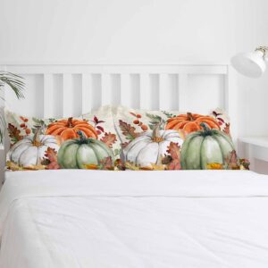 Boanket 3 Pieces Bedding Set California King Size, Green Orange White Fall Soft Duvet Cover Set Comforter Cover Set with Zipper Closure&Corner Ties All-Season Bedding Set Pumpkins Leaf Thanksgiving