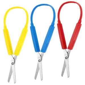 loop scissors 3pcs adaptive scissors for toddlers 5.5 inch colorful training scissors for kids special need children back to schools(yellow, red, blue)