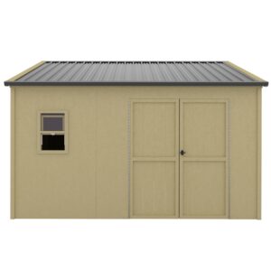 mupater 10 ft x 12 ft outdoor wood shed with metal roof, lean-to storage shed garden furniture tools with lockable door and vents for garden, patio