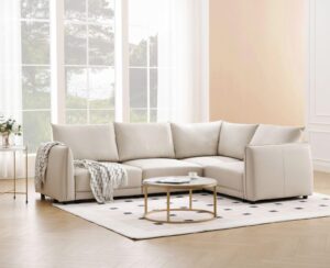 dayalane l shaped sectional sofa, pu leather modular covertible sectional couch with arms, modern deep 4 seat couch upholstered sofa for living room, studio, office, apartment, off white