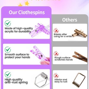 60PCS Purple Clothes Pins for Baby Shower Games Girl, Transparent Acrylic Clothes Pin Bulk, 1.4'' Mini Clothespins for Photos, DIY Crafts, Baby Shower Game Prop/Party Favors/Decorations