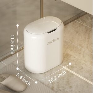 MRBIN Automatic Trash Can for Bathroom, Metal Touchless Garbage Bin with Lid, 3.4 Gallon Small Slim Trash Can for Office and Kitchen, Electric Motion Sensor Bedroom No Touch Bin, Cream White