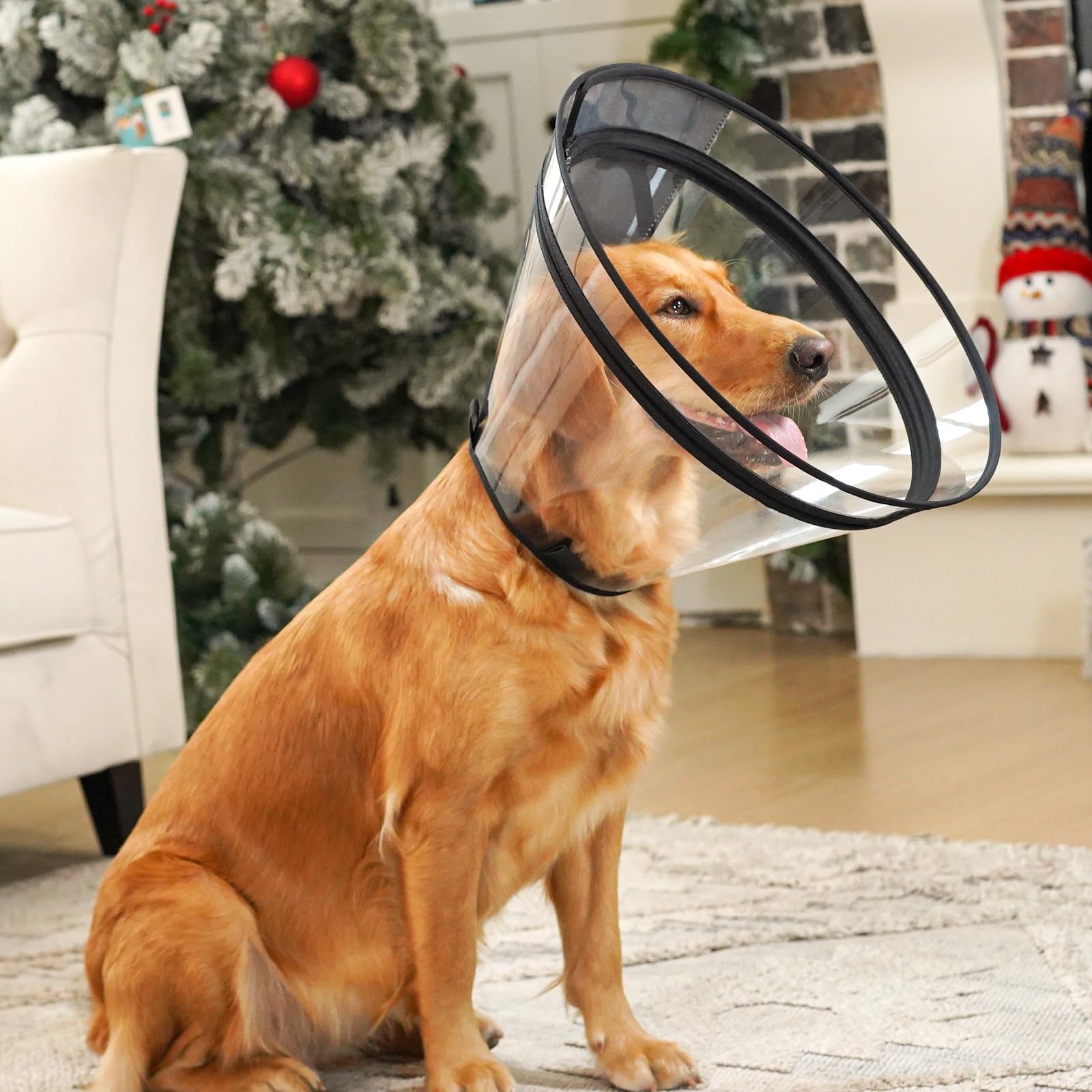 Didopet Dog Cone, Transparent Recovery Collar for Large Medium Small Dogs, E Collar for Dogs After Surgery to Stop Licking, Depth Adjustable Soft Dog Cone Not Block Vision