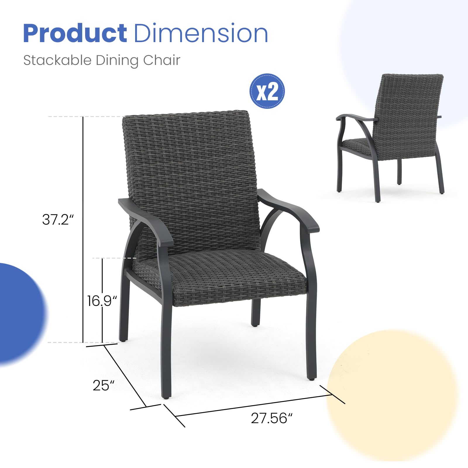 SUNSITT Patio Chairs Set of 2 w/Quick-Dry Foam Padded, All-Weather Rattan Outdoor Dining Chairs with Aluminum Frame, Wicker Bistro Chairs with High Backrest for Lawn, Deck, Porch, Garden, Dark-Grey