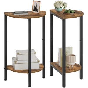 yatiney end tables set of 2, half round side tables, half moon table, 2-tier nightstands with open shelves, accent table, entryway table for living room, bedroom, rustic brown et07l2br