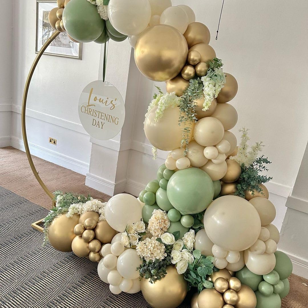 Sage Green White Sand Gold Balloon Garland Arch Kit-186pcs Sage Green White Sand Chrome Gold Balloons for Woodland Jungle Safari Birthday Baby Shower Bridal Shower Gender Reveal Party