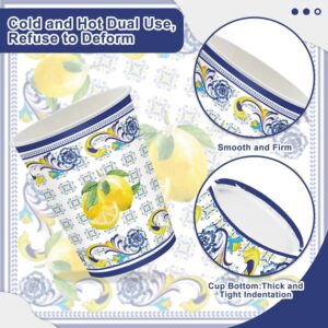 122PCS Capri Lemon Party Supplies for Baby Showe Bridal Shower Wedding Summer Citrus Fruit Themed Birthday Decor Italy Yellow Lemon Tablecloth Banner Tableware Set Plates Napkins Forks for 20 Guests