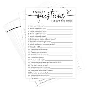 ziiufrn bridal shower games, twenty questions about the bride, 5x7 inches, fun and hilarious games for bridal shower, wedding shower, bachelorette party decorations supplies -a05