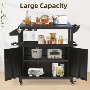 JFHID Outdoor Grill Cart Kitchen Storage Cabinets Island with Wheels Buffet Prep Tables for Outside Steel BBQ Bar Carts for Patio Serving Tables Cooking Station Countertops for Grilling Supplies