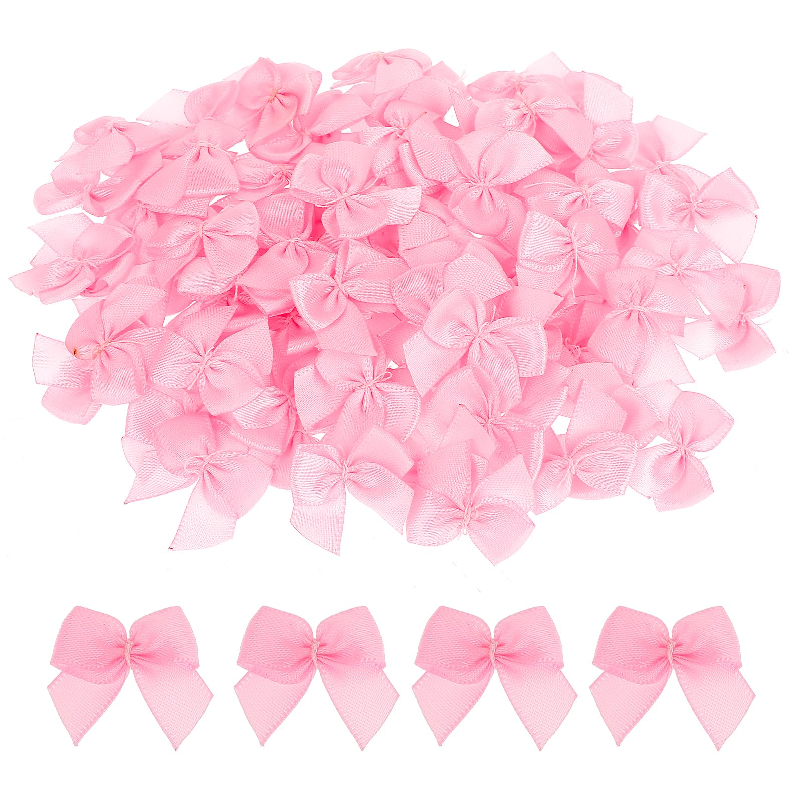 Mini Bows, 100 Pcs Pink Ribbon Bows 1 Inch Satin Ribbon Twist Tie Bows Tiny Premade Craft Bows for DIY Sewing Crafts Gift Wrapping Basket Wedding Birthday Christmas Party Scrapbooking Decorations