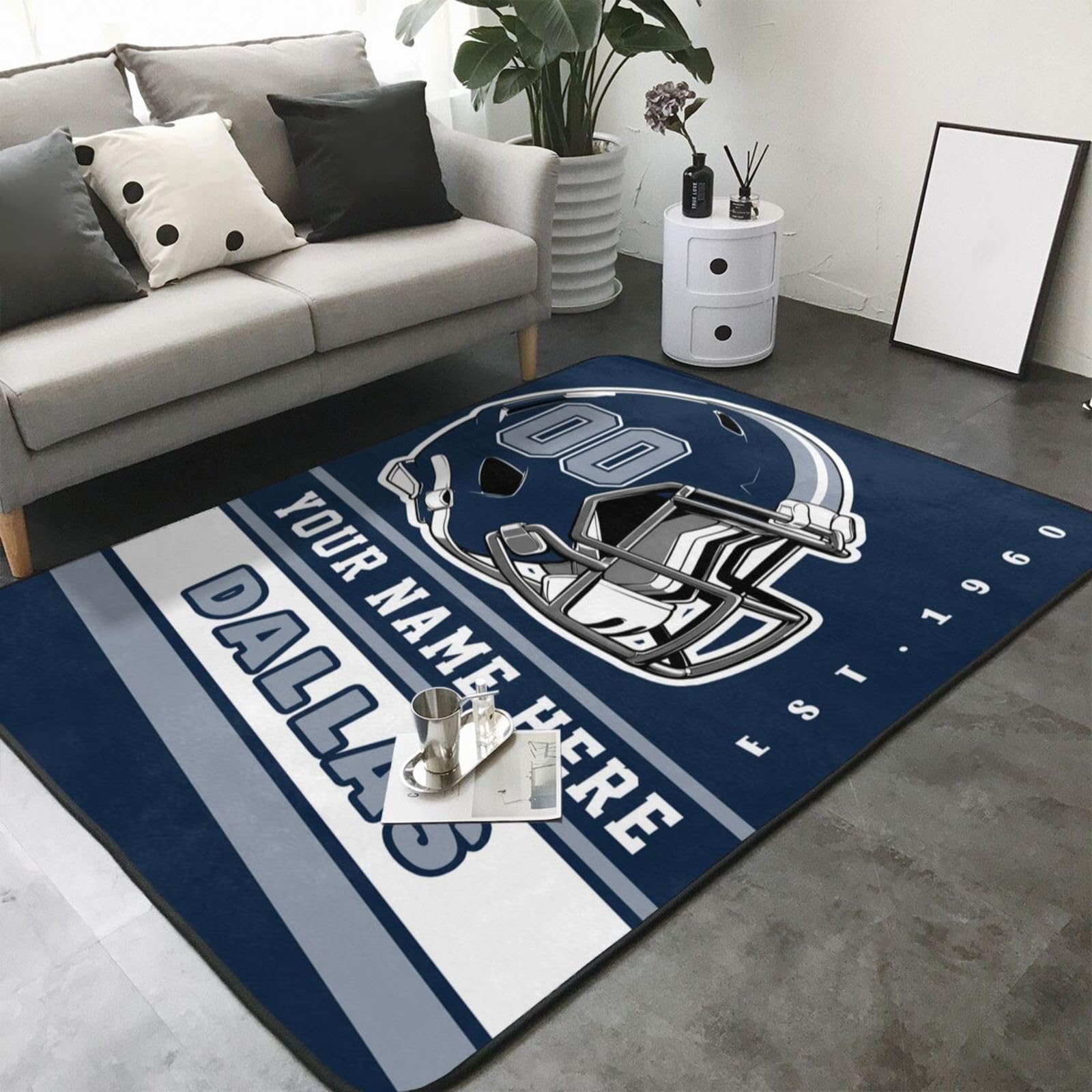 Custom Dallas Rug for Bedroom Personalized Area Rugs with Name and Number Custom Football Carpet Gifts for Fans Men Women