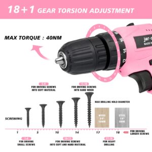 Pink 21V Cordless Drill Set for Women,Power Cordless Drill with Battery and Charger,Lightweight Complete Womens Tool Kit for House,Pink Tools Set with Electric Drill Driver for Home Office Repair