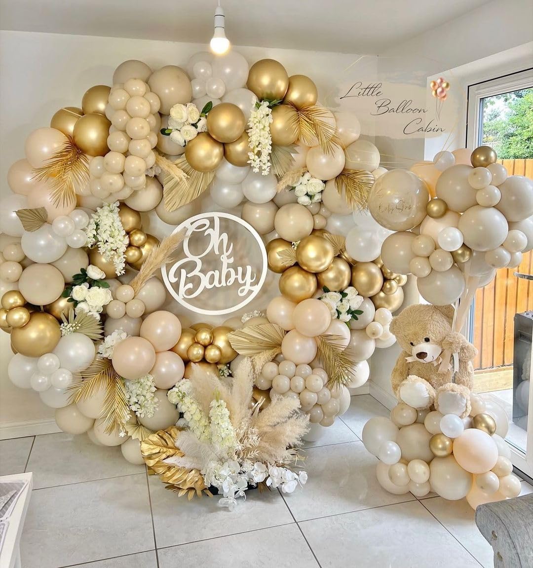 White Sand and Gold Balloons Arch Garland Kit-180pcs Neutral Metallic White Chrome Gold Balloons for Boho Wedding Baby Shower Bridal Shower Birthday Party Decorations