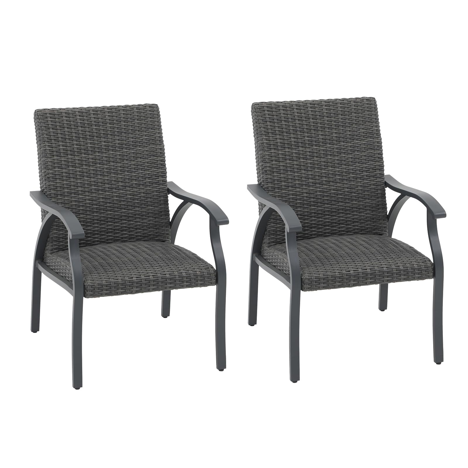 SUNSITT Patio Chairs Set of 2 w/Quick-Dry Foam Padded, All-Weather Rattan Outdoor Dining Chairs with Aluminum Frame, Wicker Bistro Chairs with High Backrest for Lawn, Deck, Porch, Garden, Dark-Grey