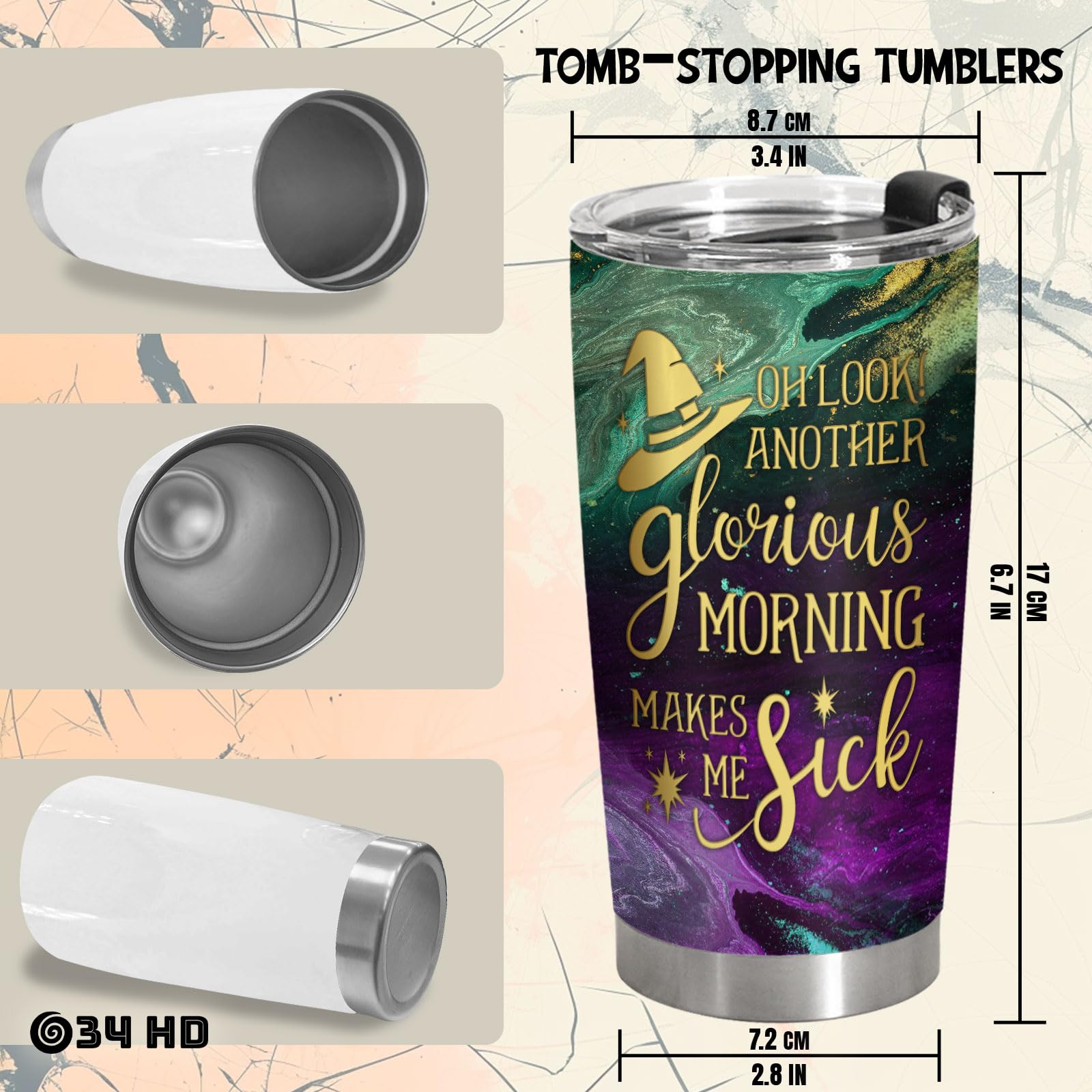 34HD Hocus Gifts for Women, Hocus Tumbler with Lid 20oz Stainless Steel, Witch Brew Tumbler, Sanderson Sister Gifts, Halloween Gifts for Movie Lovers