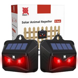 solar animal repeller, 2024 upgraded predator nocturnal animal repellent, red led light control outdoor deterrent coyote raccoon deer fox skunk squirrel for garden yard farm chicken coop (2)