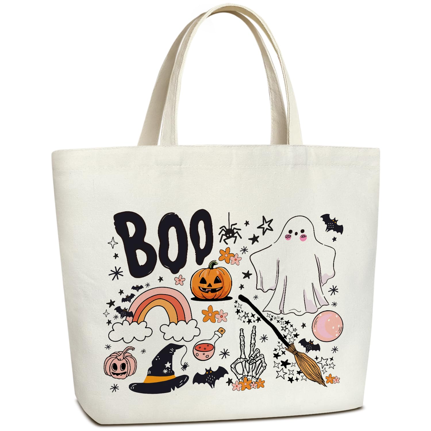 Pumpkin Ghost Canvas Tote Bag Halloween Shoulder Bag, Aesthetic Tote Bag for Women, Holiday Gifts for Daughter Ladies Friend Coworker, Halloween BOO Party Favor Reusable Grocery Shopping Bag /59