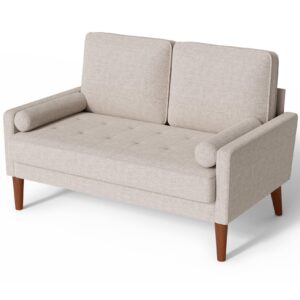 vesgantti loveseat sofa, 48" small sofa couch mid century modern couch for small spaces, bedroom and living room, removable sofa cover spring cushions and solid wood frame, easy to install, ashbeige